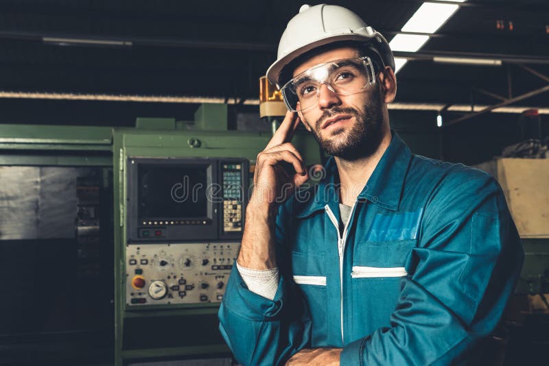 Skillful Factory Engineer or Worker Portrait while Thinking and Looking ...