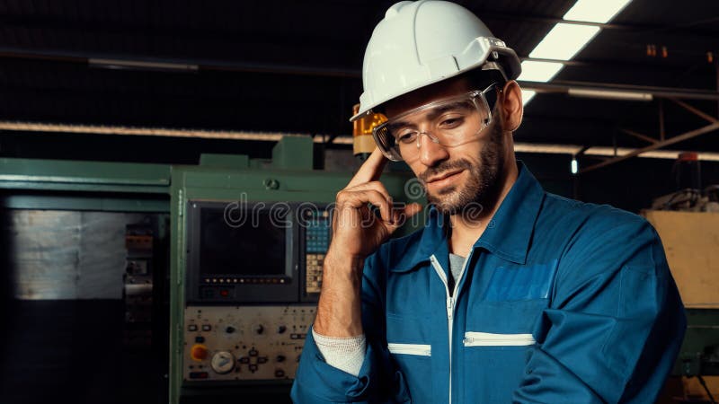 Skillful Factory Engineer or Worker Portrait while Thinking and Looking ...