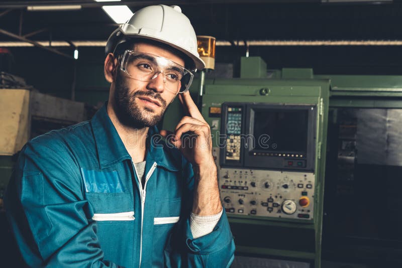 Skillful Factory Engineer or Worker Portrait while Thinking and Looking ...