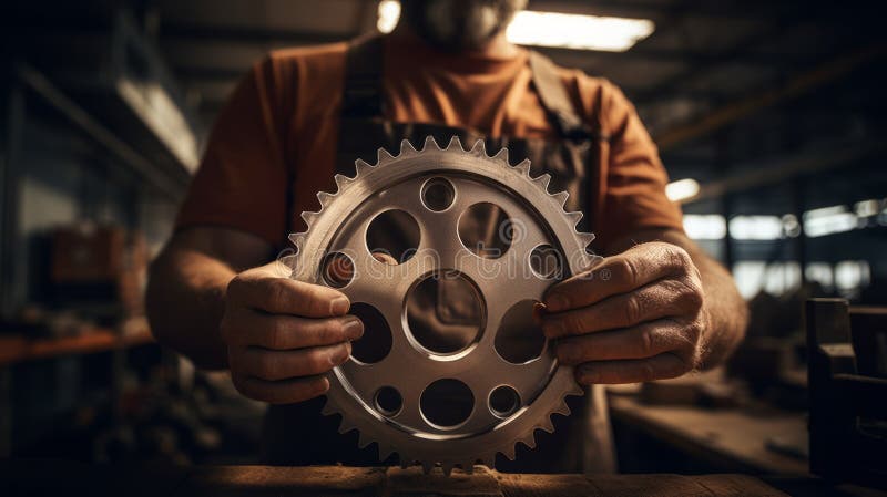 Skillful Factory Worker Holds Machine Part in Workshop. Industry and Engineering Technology ...