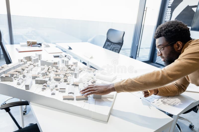 Skillful Man Architect Working on Exterior Projects in the Office Stock ...