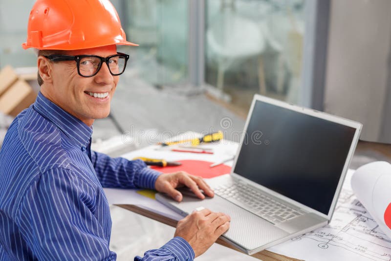 Skillful Mature Male Engineer is Working in Office Stock Image - Image ...