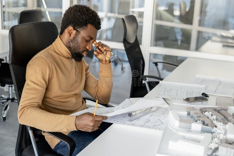 Skillful Man Architect Working on Exterior Projects in the Office Stock ...