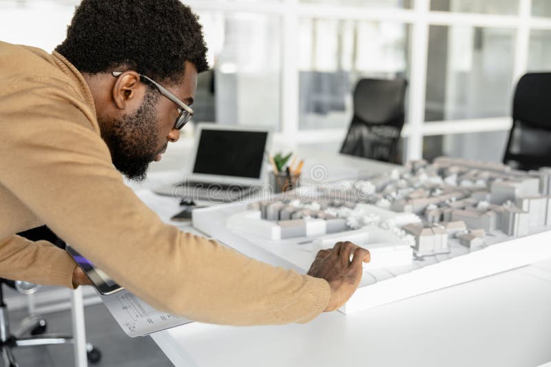Skillful Man Architect Using Technology in His Workplace Stock Photo ...