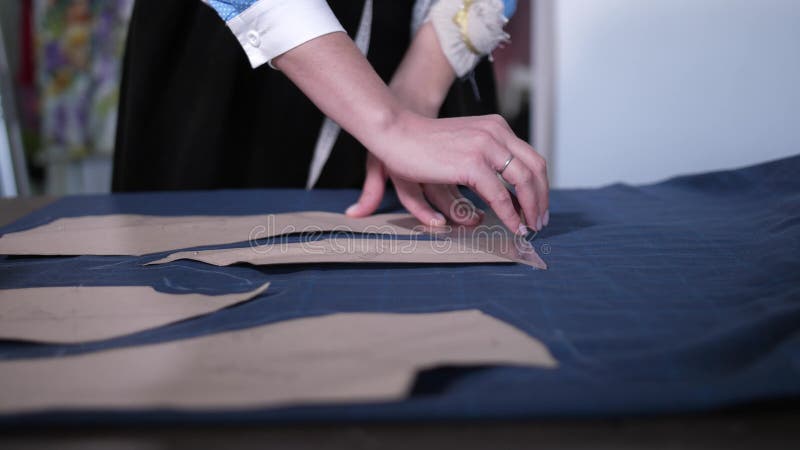 Female Hands Tracing Pattern on Cloth in Workshop Stock Video - Video ...