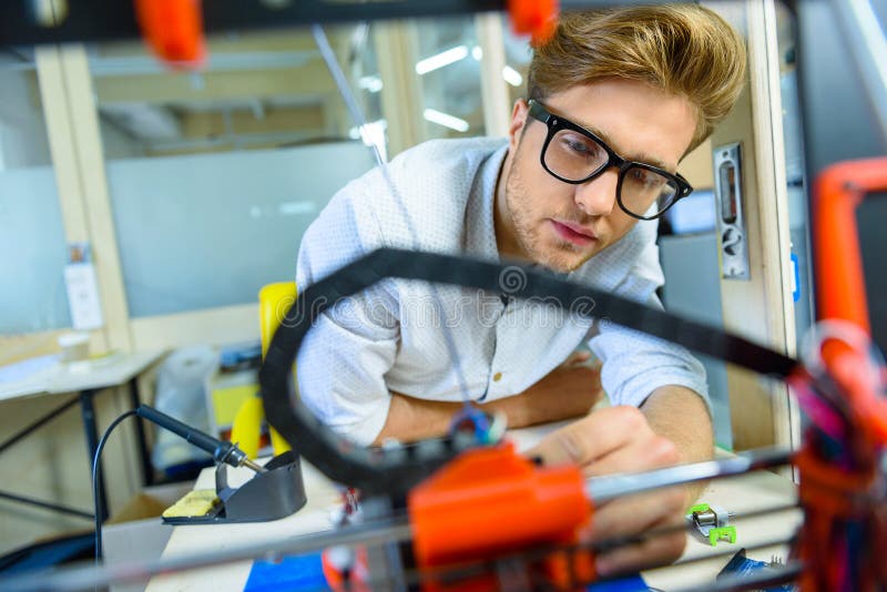 Skillful Young Engineer Constructing 3d Printing Stock Photo - Image of ...