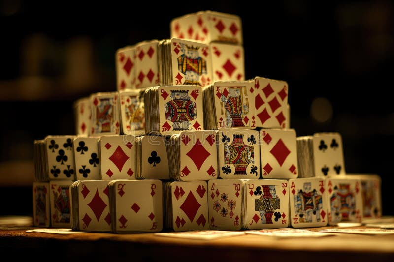 A Stack of Old Playing Cards Forming a Pyramid Stock Illustration ...