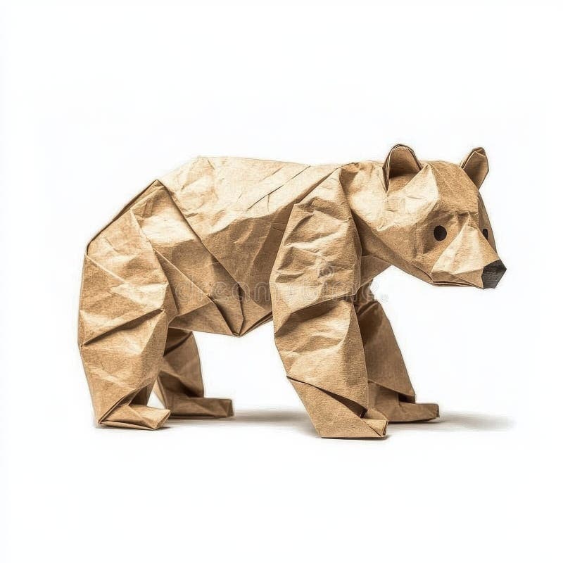 A Skillfully Crafted Origami Bear Made from Brown Paper is Exhibited ...