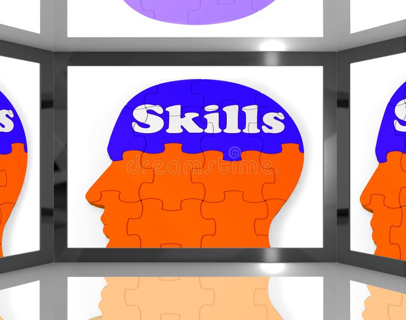 Skills on Brain on Screen Showing Human Competences Stock Illustration ...