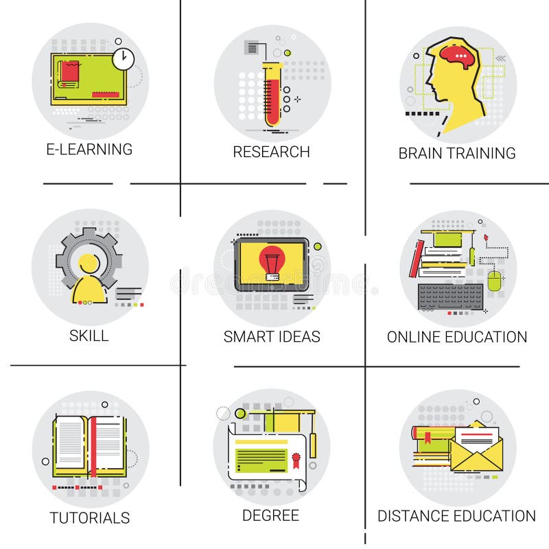 SKills Brain Training Online Learning Distance Education Set Icon Stock Vector - Illustration of ...