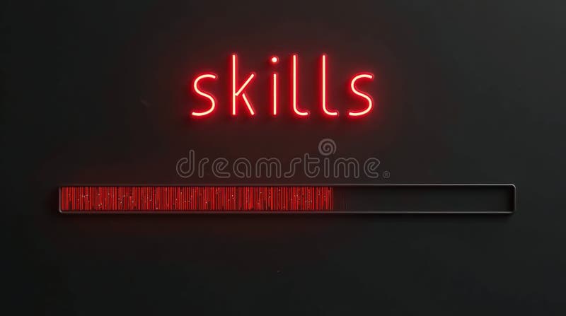 Skills Loading Bar with Red Neon Text on Dark Background Stock ... Skills Loading Bar with Red Neon Text on Dark Background Stock ...