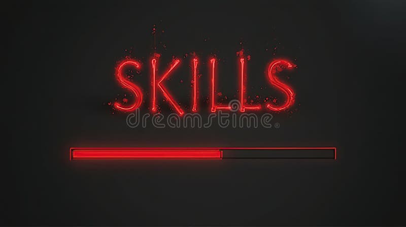 Skills Loading Progress Bar with Red Neon Text Stock Illustration ...