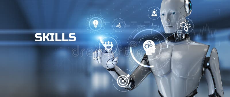 Skills Personal Training Development Education Concept. Robot Pressing ...