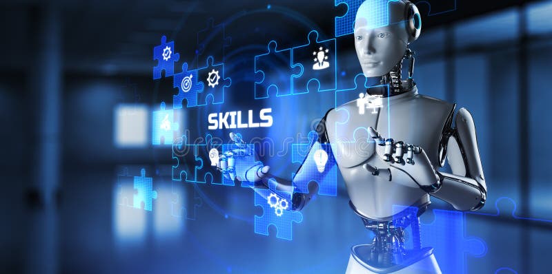 Skills Personal Training Development Education Concept. Robot Pressing ...