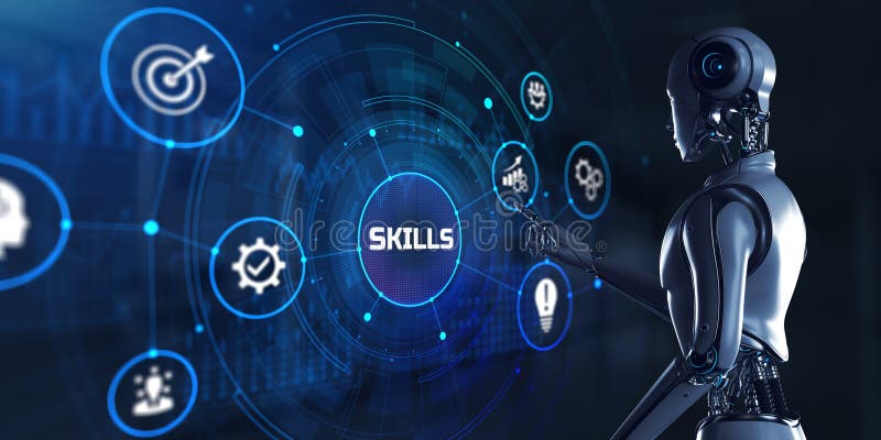 Skills Personal Training Development Education Concept. Robot Pressing ...