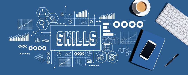 Skills Theme with Computer Keyboard and Office Items Stock Image ...