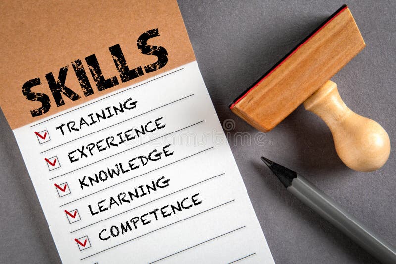 SKILLS. Training, Knowledge, Learning and Competence Concept Stock ...