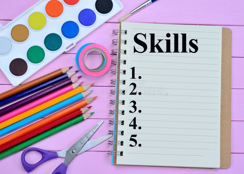 Skills word on notebook stock image. Image of development - 71688183