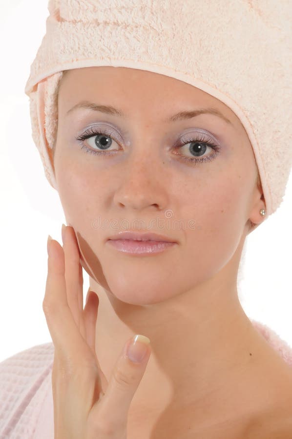 Skin care stock image. Image of white, woman, taking, turban - 6618865