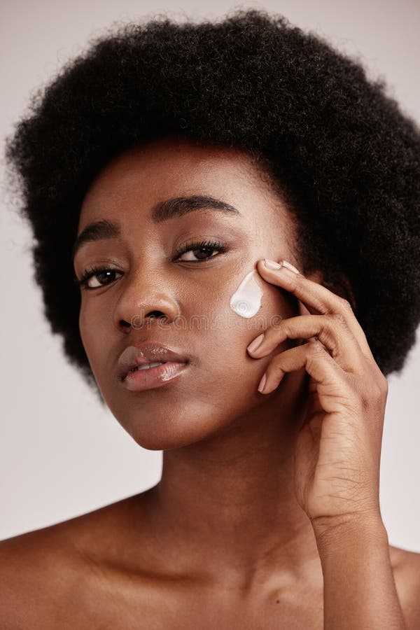 Skincare Face And Portrait Of Black Woman With Lotion Afro And