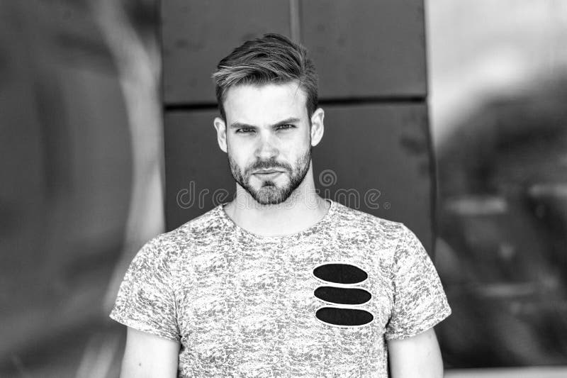 Skincare And Male Beauty Concept Modern People Bearded Hipster Man