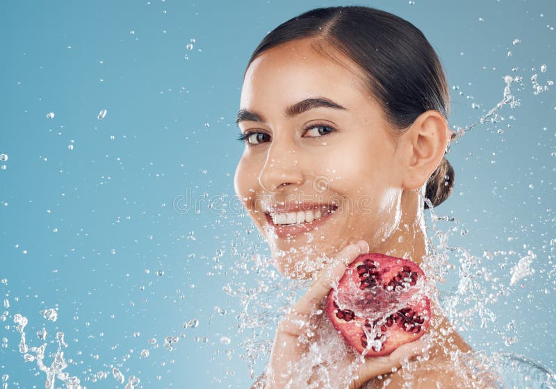 Skincare Pomegranate And Healthy Woman With Organic Skin Care For