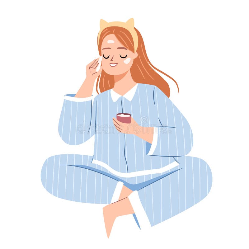 Skincare Routine Concept Happy Body Positive Girl Applying Cream Flat
