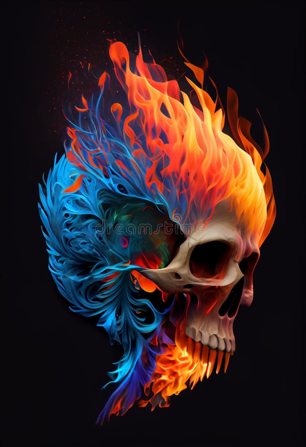 Skinhead Skull with Fire Crest. AI Generated Stock Illustration ...