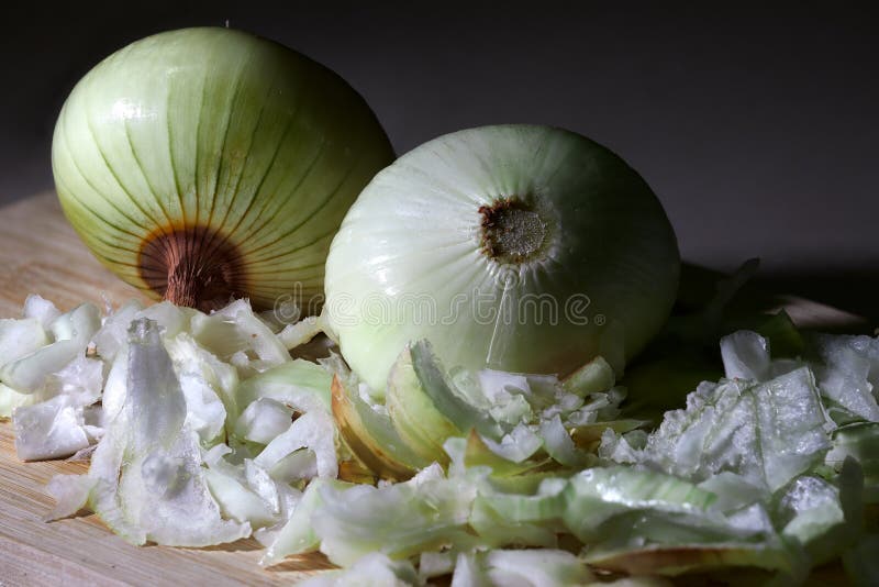 Skinless and Chopped Onions on a Table Stock Photo - Image of ...
