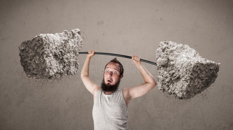 Skinny Guy Lifting Large Rock Stone Weights Stock Image - Image of bony ...