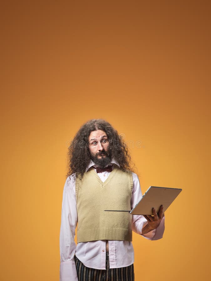 Skinny Nerd Holding a Tablet - Technical Issue Stock Image - Image of ...