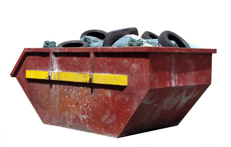 Isolated Skip Full of Old Office Furniture. Stock Image - Image of desk ...