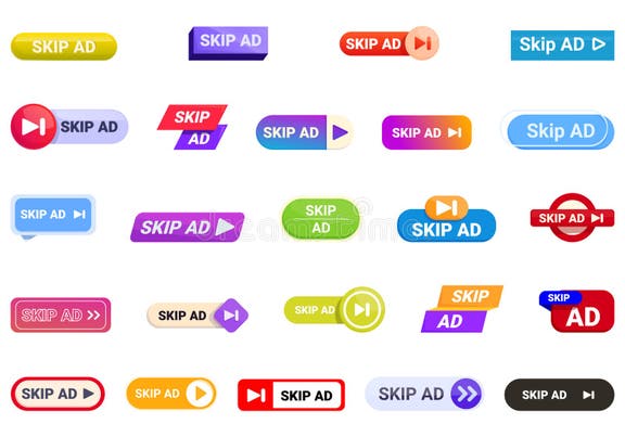 Skip Ad Icons Set Cartoon Vector. Apply Cursor Continue Stock Vector ...