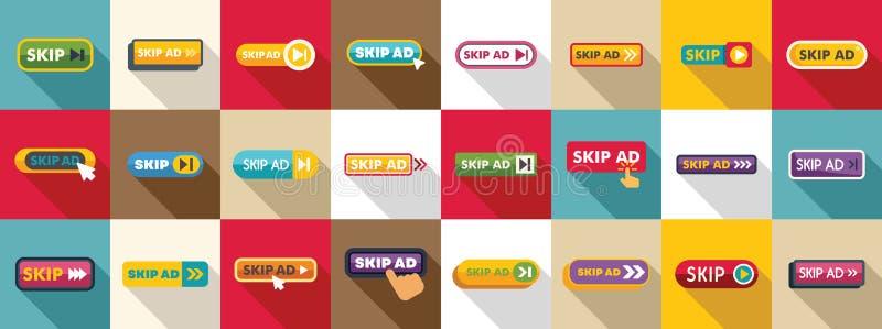 Skip Ad Icons Set. Set of Various Skip Ad Button Icons for Web and ...