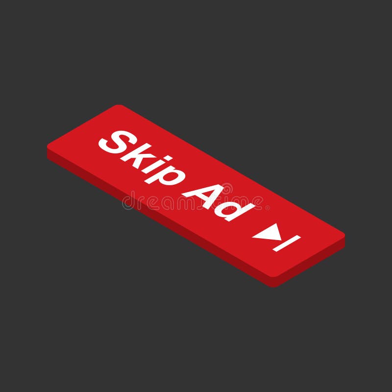 Skip Ad Red Button Icon in Isometric. Skip Ad Symbol Isolated on Dark ...