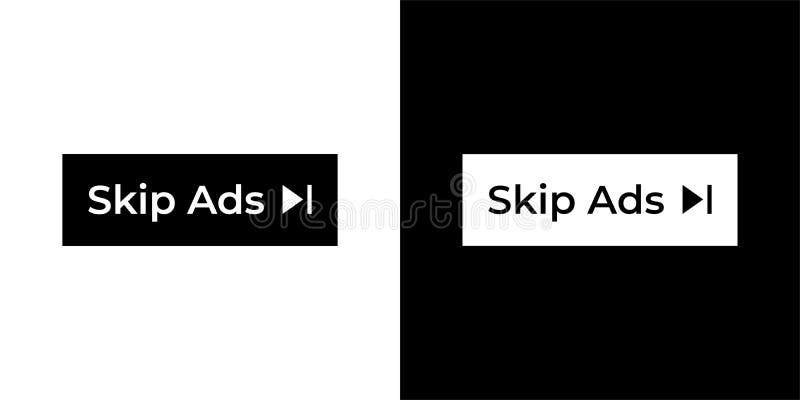 Skip Ads Button Icon Vector in Clipart Style. Advertising Elements ...