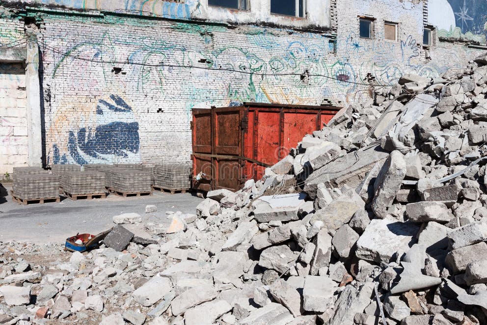 A Skip Full of Rubble on Construction Site Stock Photo - Image of trash ...