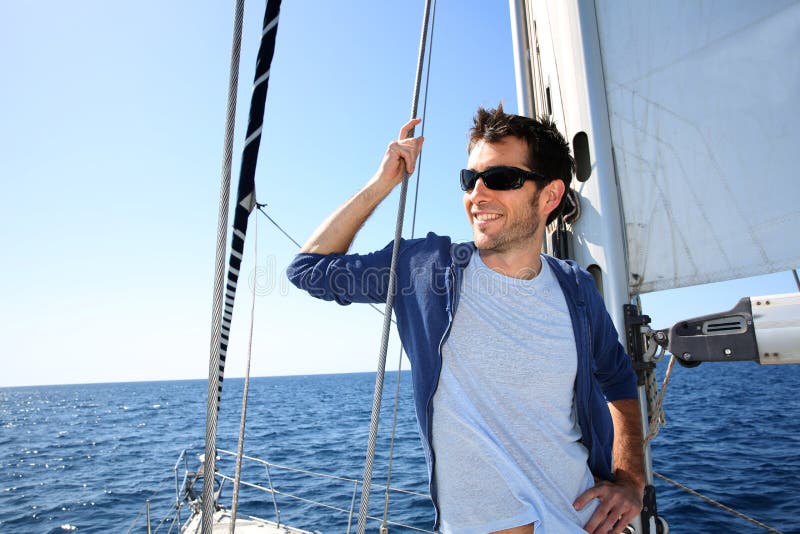 Skipper Standing on Sailing Boat Stock Photo - Image of sailing, recreation: 64887044