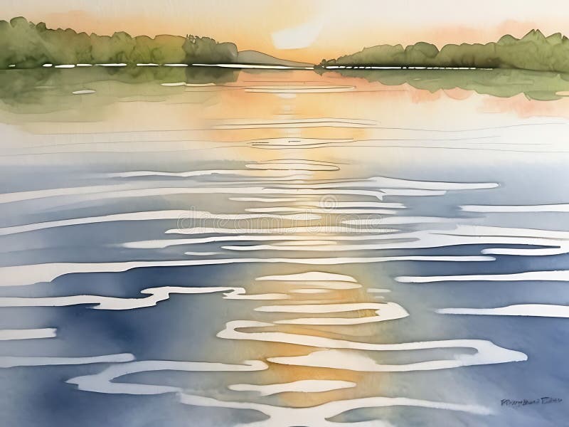 Skipping Stone Ripples in Watercolor Stock Illustration - Illustration ...