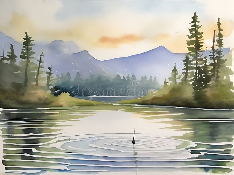 Skipping Stone Ripples in Watercolor Stock Illustration - Illustration ...