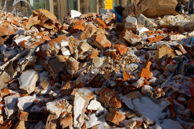 Repair Works Debris in a Skip Stock Photo - Image of rubble, brick ...