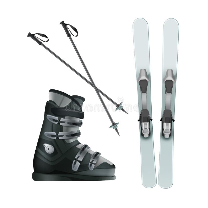 Skis with Ski Boots - Front View Stock Illustration - Illustration of ...