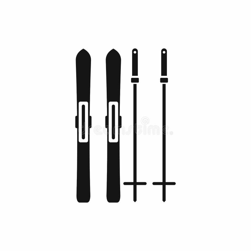 Skis and Ski Poles Icon, Simple Style Stock Illustration - Illustration ...