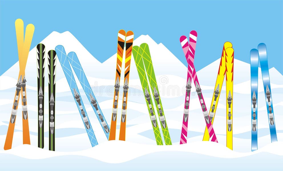 Skis in the snow stock vector. Illustration of line, skiing - 3786318