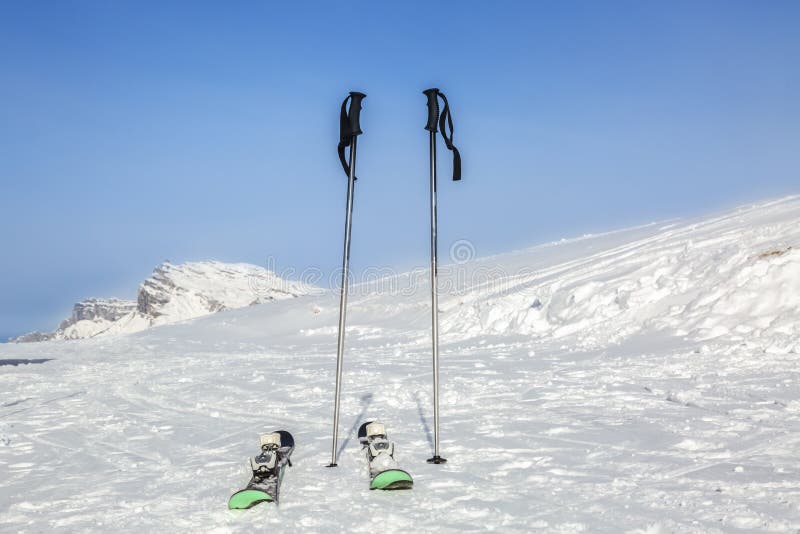 Skis and Stick on the Snow stock image. Image of alps - 83297617