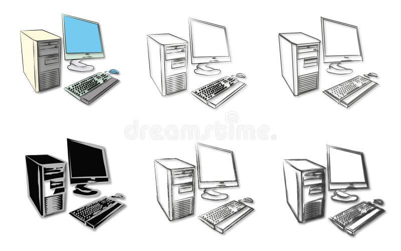Skissar Av Skrivbords- Datorer Stock Illustrationer - Illustration av ...