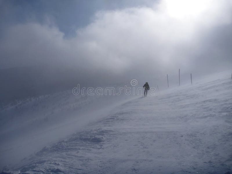 Skitouring Mountaineer Walking Against a Strong Wind Stock Image ...