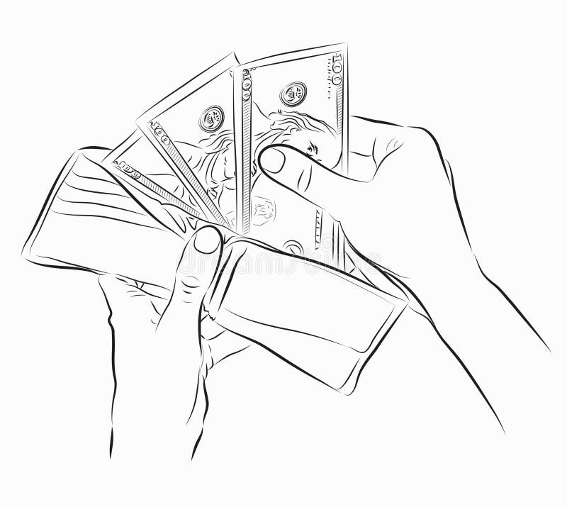 Skizze von Händen mit Geld vektor abbildung. Illustration von bargeld ...