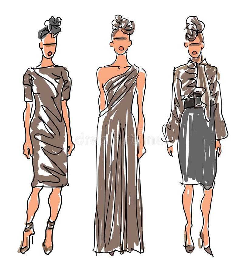 Skizzen-Mode-Frauen-Modelle Vektor Abbildung - Illustration von jacke ...
