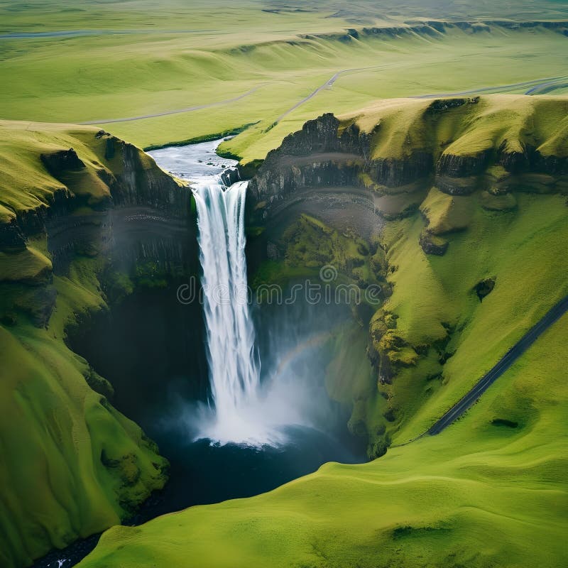 Skogafoss Aerial Marvel: Iceland S Iconic Waterfall from Above Stock ...